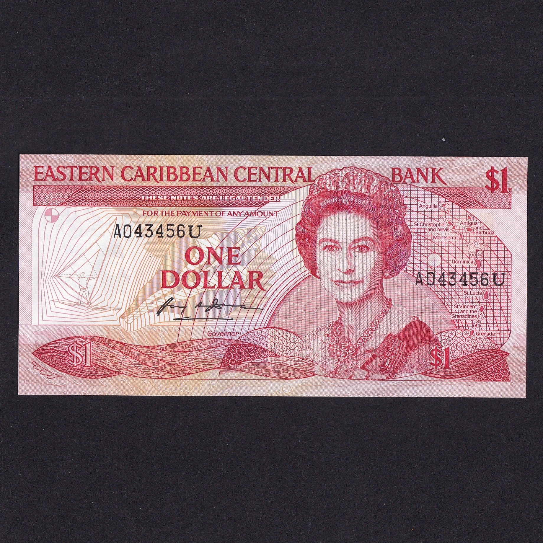 East Caribbean (P21u) $1, 1988-89, suffix U, Anguilla named on map, UN ...
