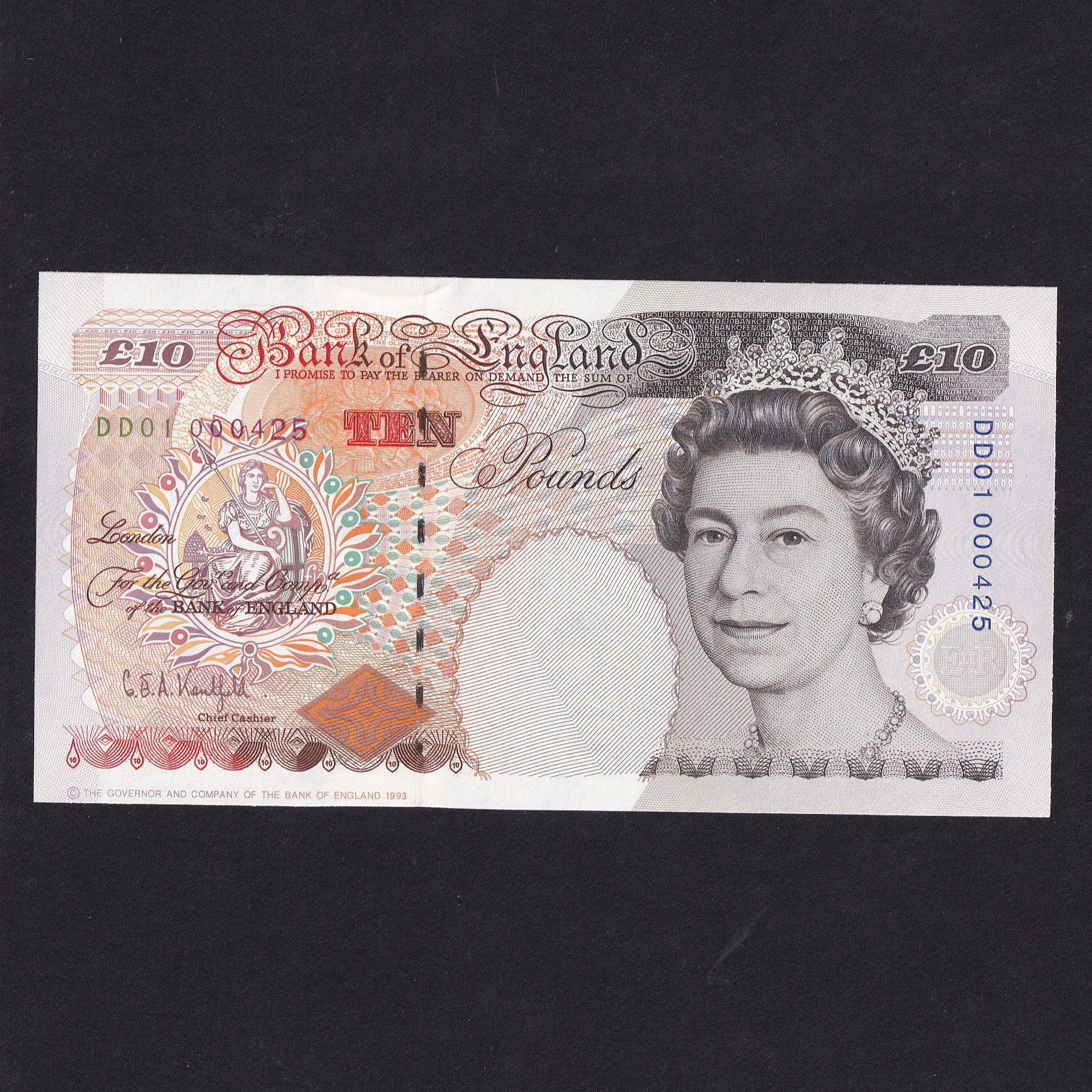 Bank of England (B369) £10, first million & low serial, DD01 000425, U ...