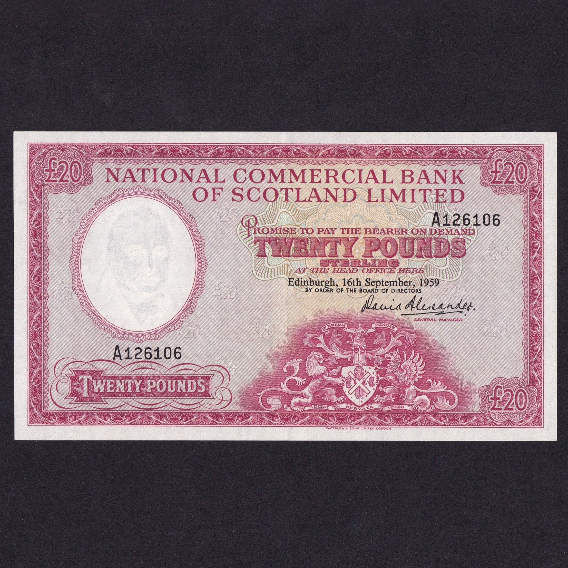 Scotland (P267) National Commercial Bank, £20, 16th September 1959, A1 ...