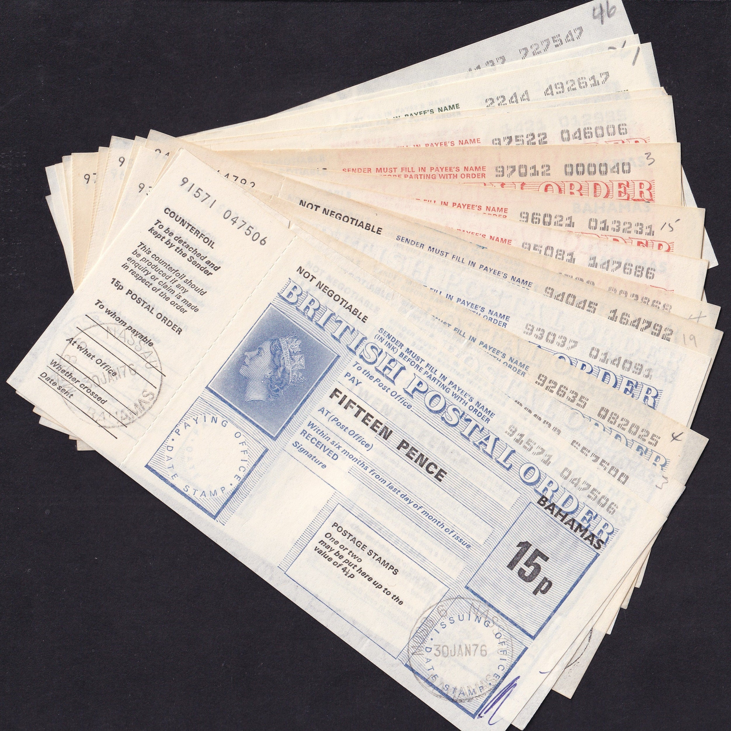 Bahamas, postal order set, 15p, 20p, 25p, 30p, 40p, 45p, 50p, 60p, 70p ...