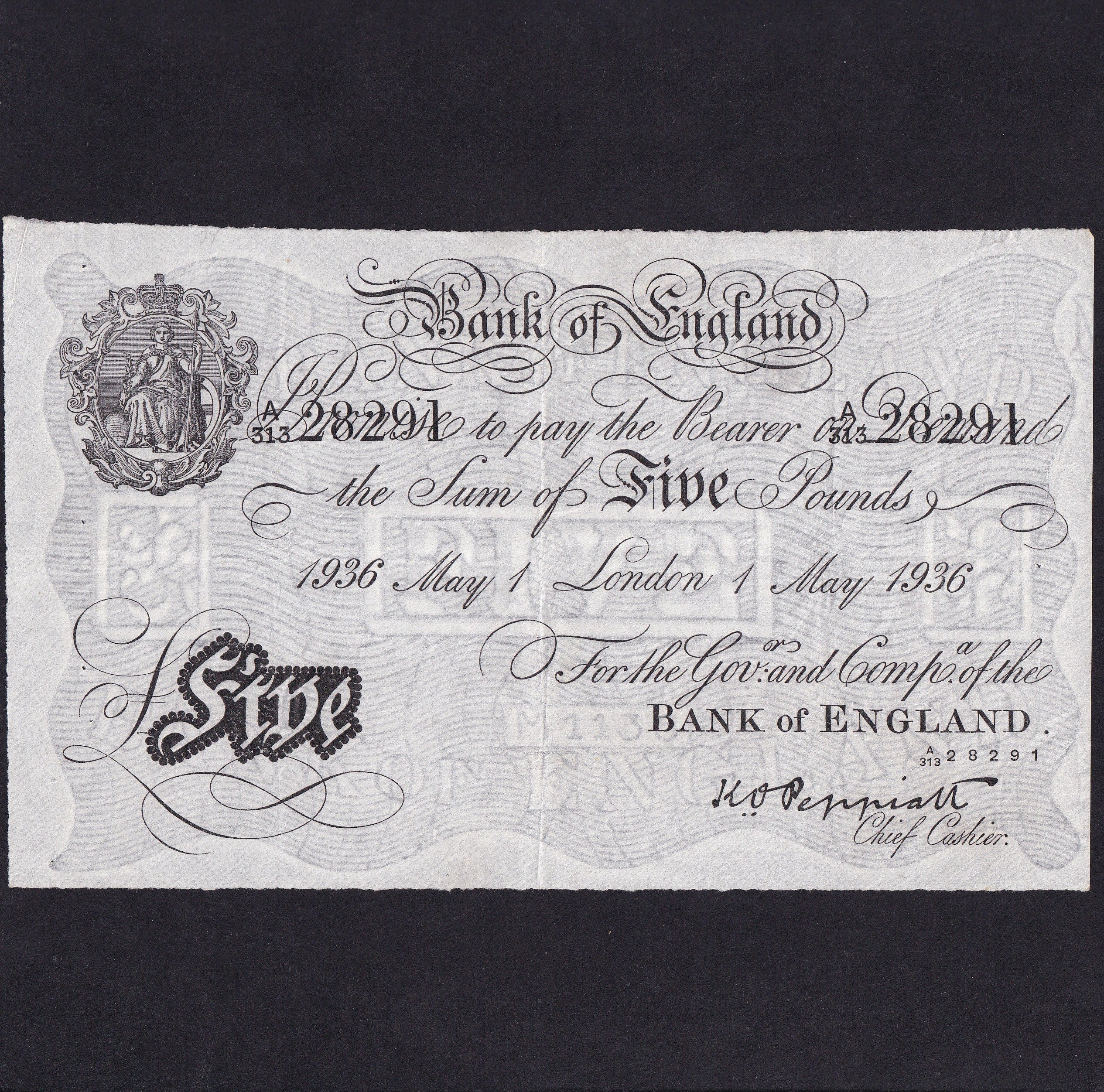 Operation Bernhard - Nazi forgery 1942-44, Peppiatt, £5, 1st May 1936 ...