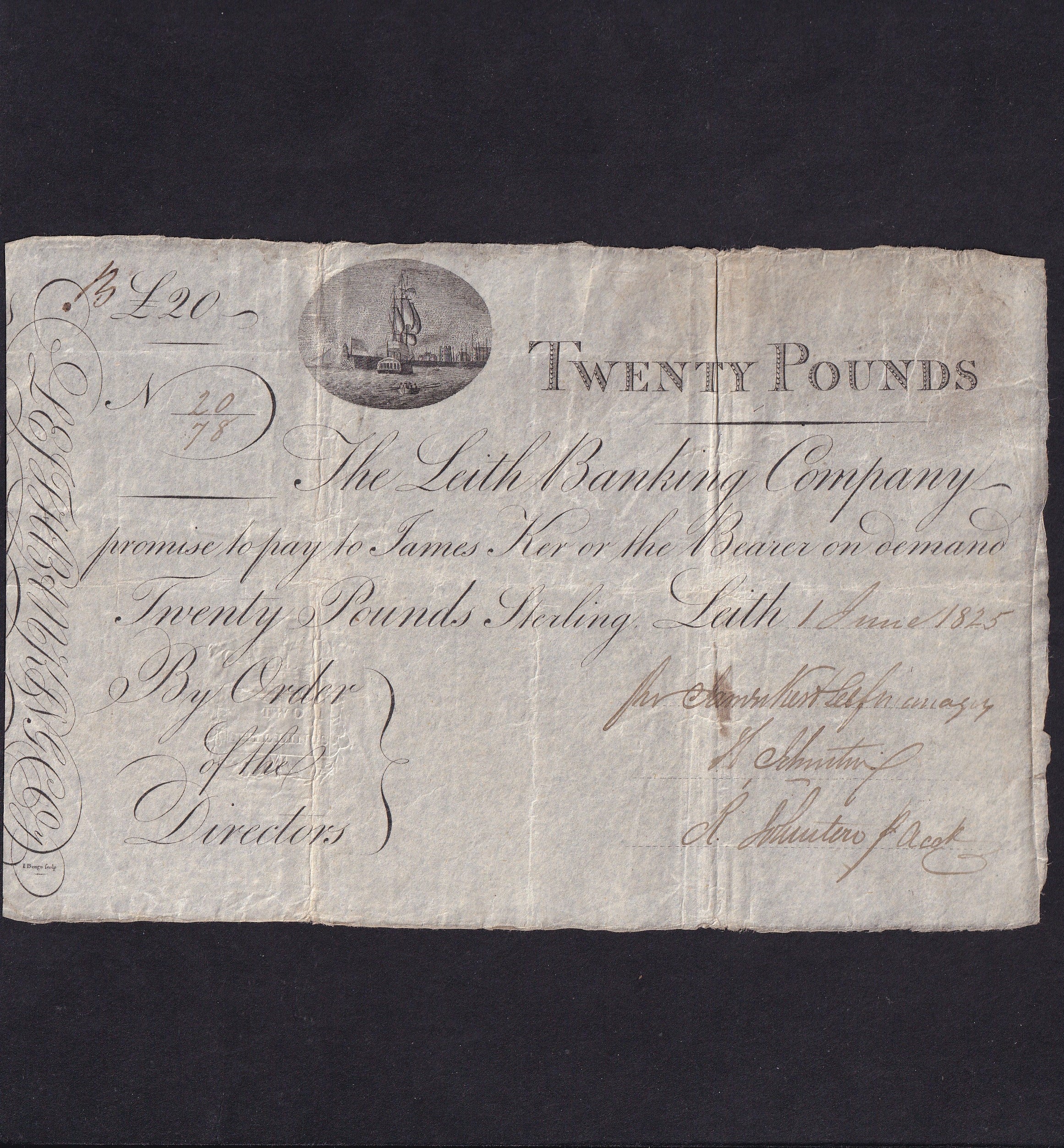 Scotland, Leith Banking Company, £20, 1st June 1825, 20/78, PMS LB8b ...