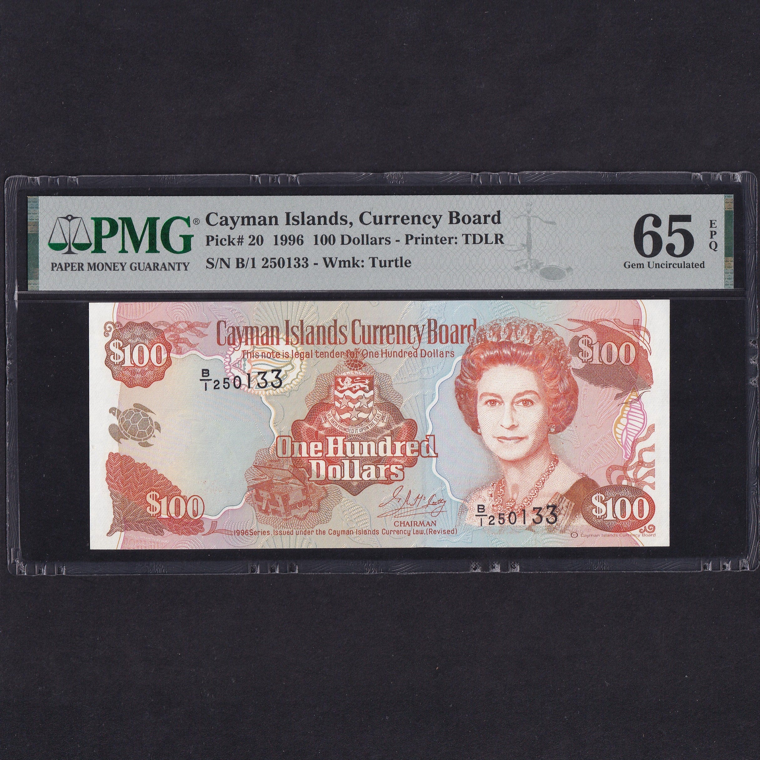 Cayman Islands (P20) $100, 1996, B/1 250133, QEII, PMG65, UNC – Colin ...