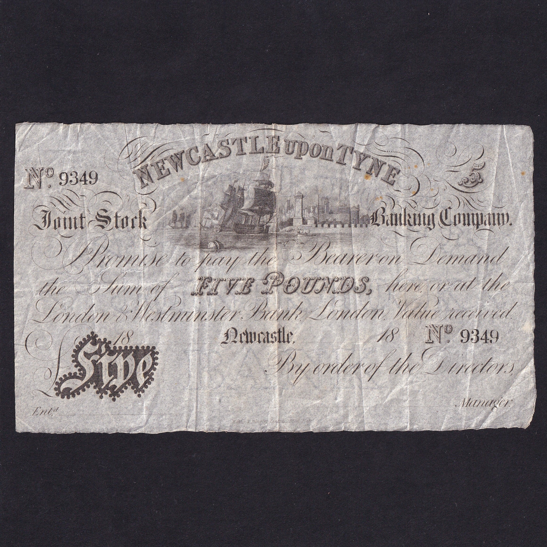 Provincial - Newcastle Upon Tyne, £5, 18xx, No.9349, unissued, Outing ...