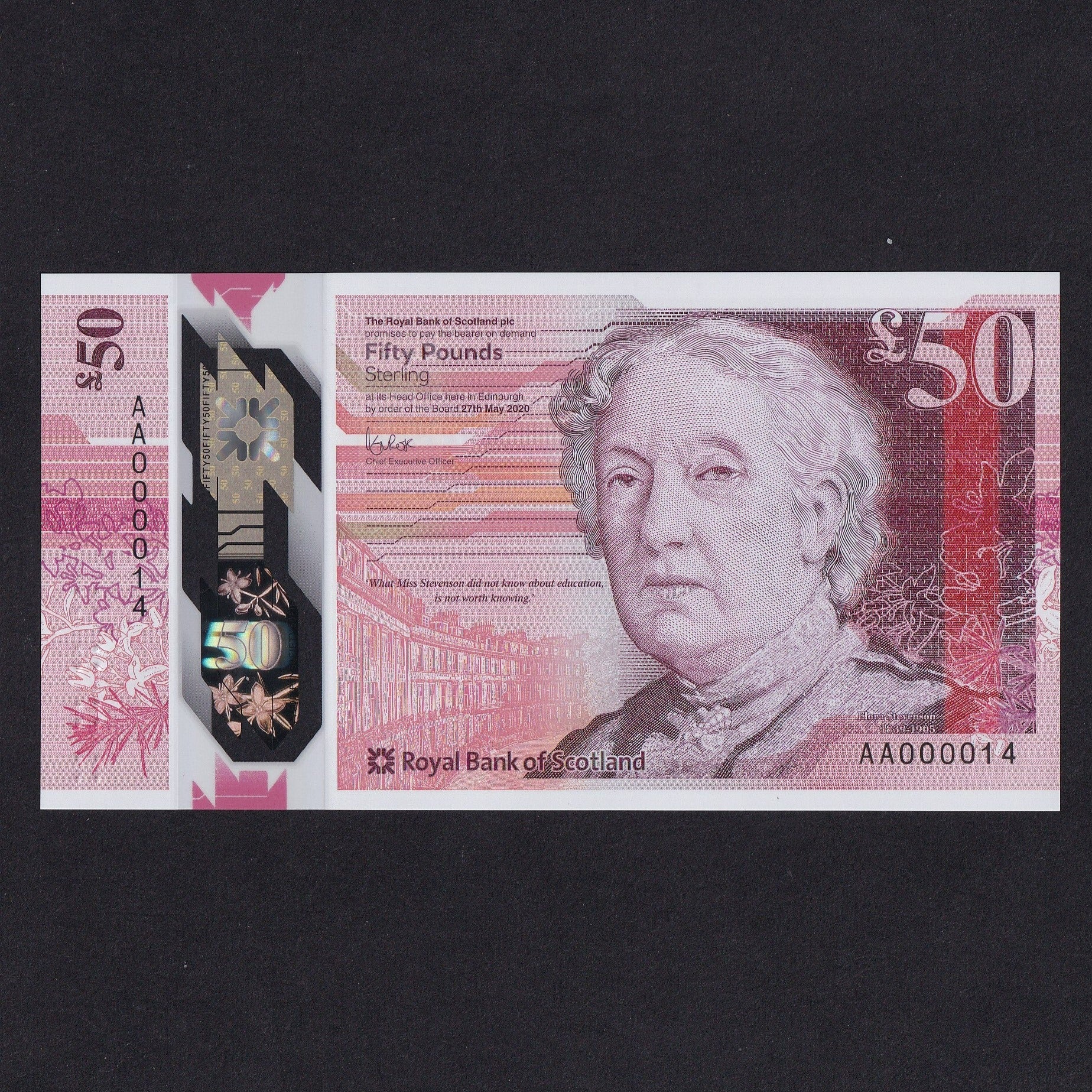 Scotland, Royal Bank of Scotland, £50 polymer, 2020, AA000014, the 11t ...