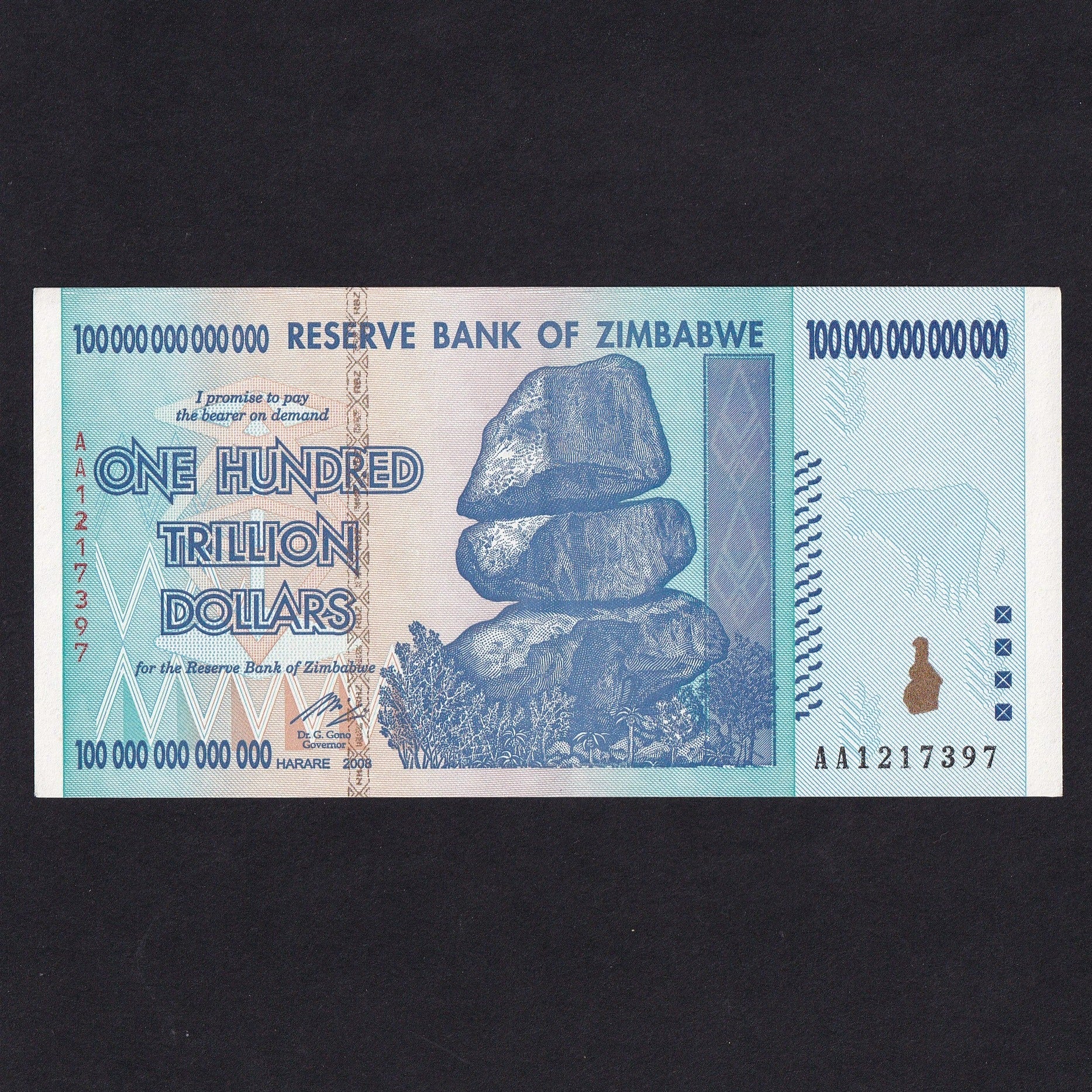 Zimbabwe (P91) 100 Trillion Dollars, 2008, Good EF – Colin Narbeth ...
