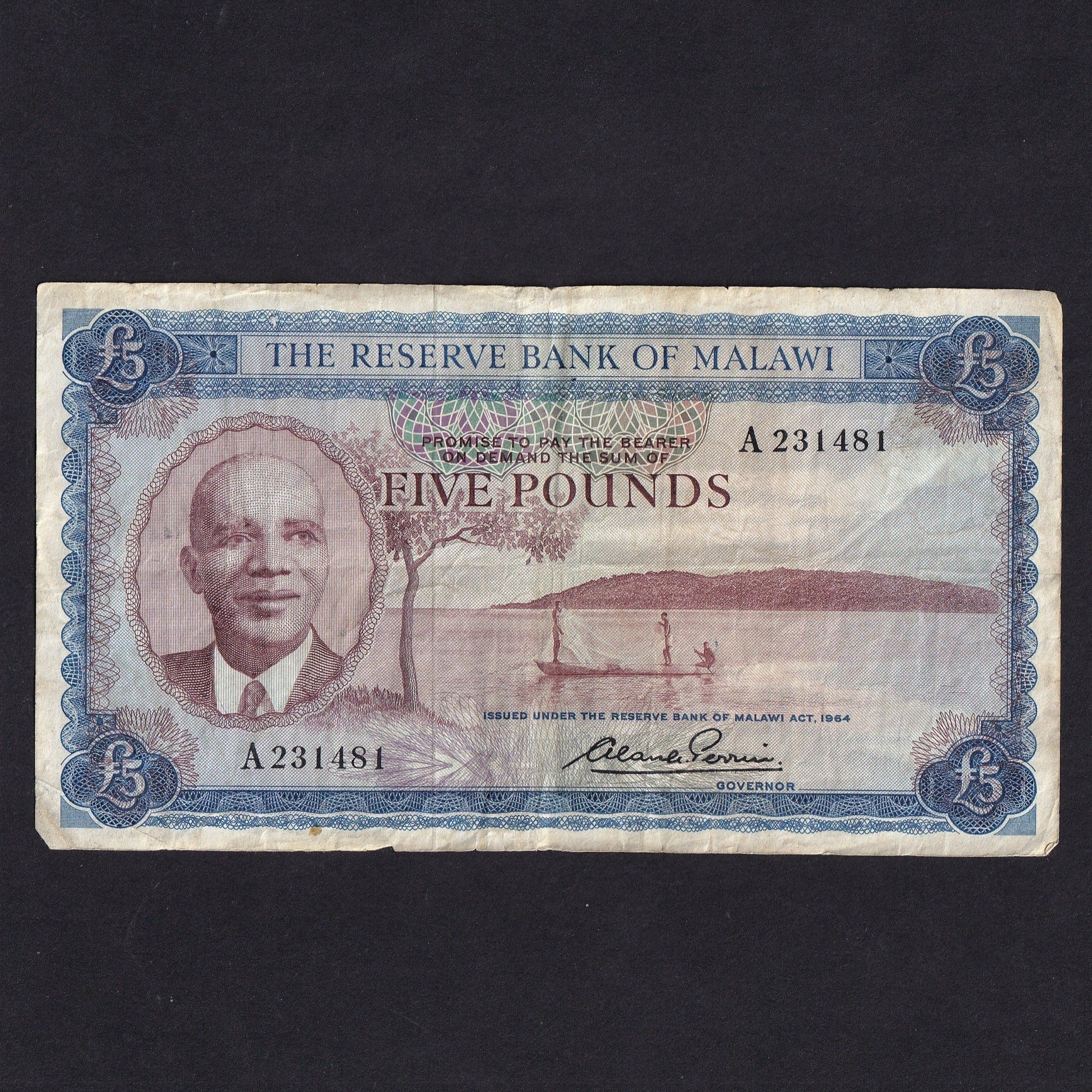 Malawi (P.4) £5, 1964, Banda, A231481, tear, Fine – Colin Narbeth & Son ...