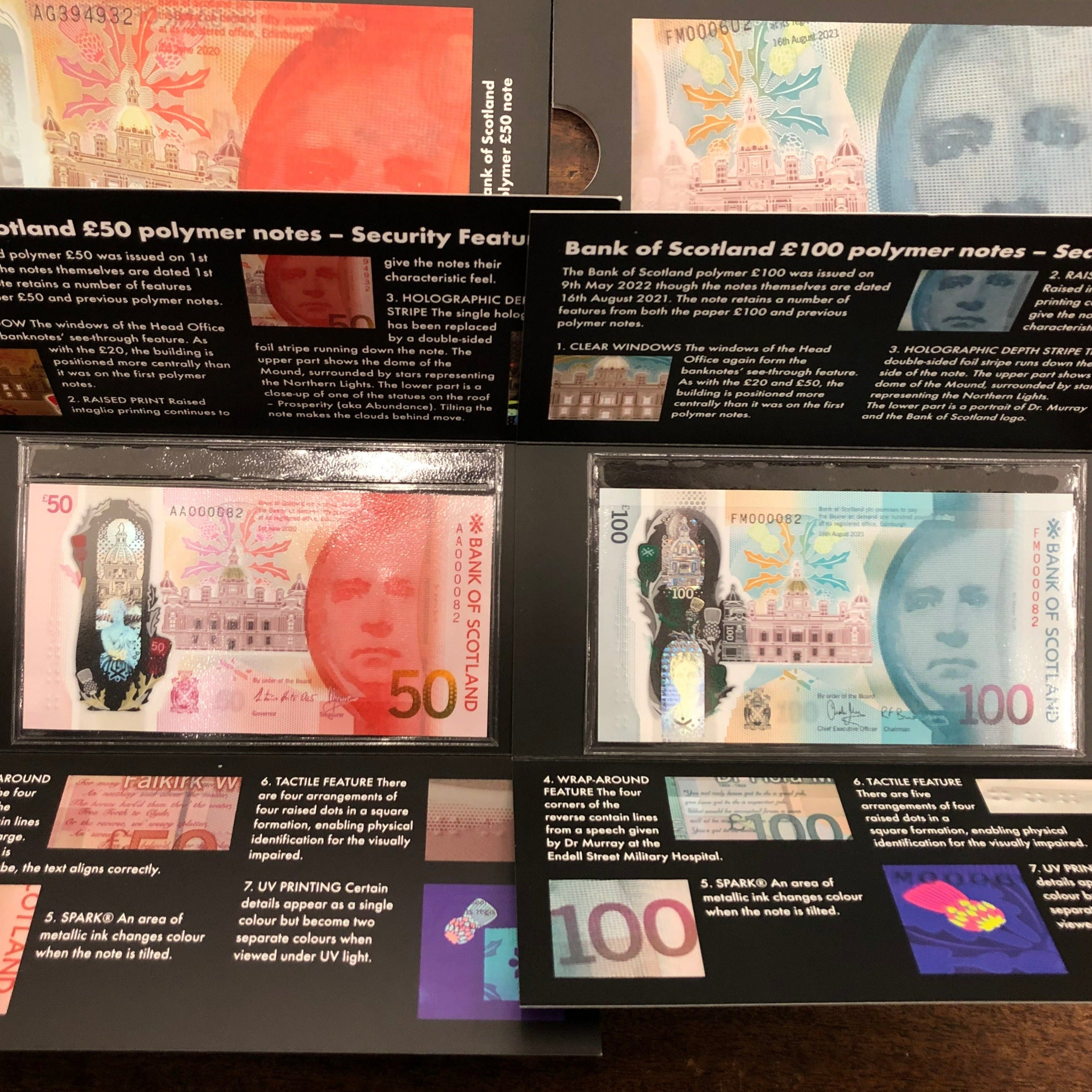 Scotland, Bank of Scotland, polymer £50 & £100, matched serial pair, b ...